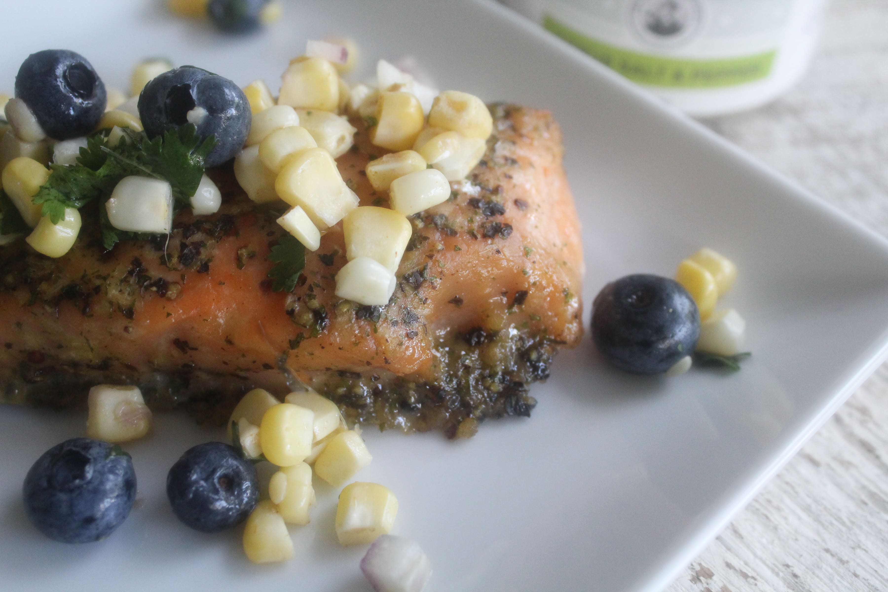 ROASTED SALMON FILET WITH SWEET CORN AND BLUEBERRY RELISH – Ava Jane's ...
